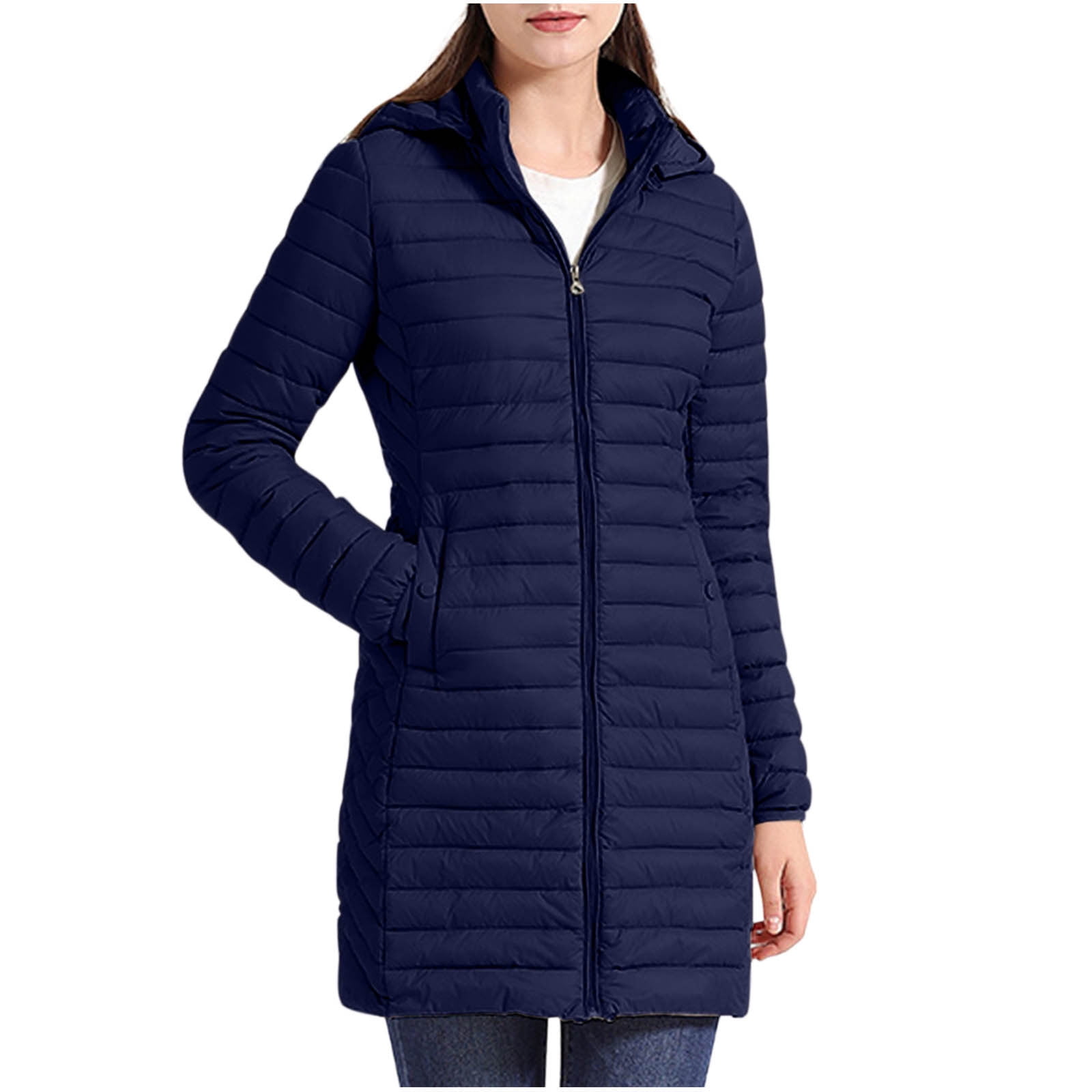 ATOYSOY Women Lightweight Puffer Coat, Women Hooded Mid-Length Packable ...