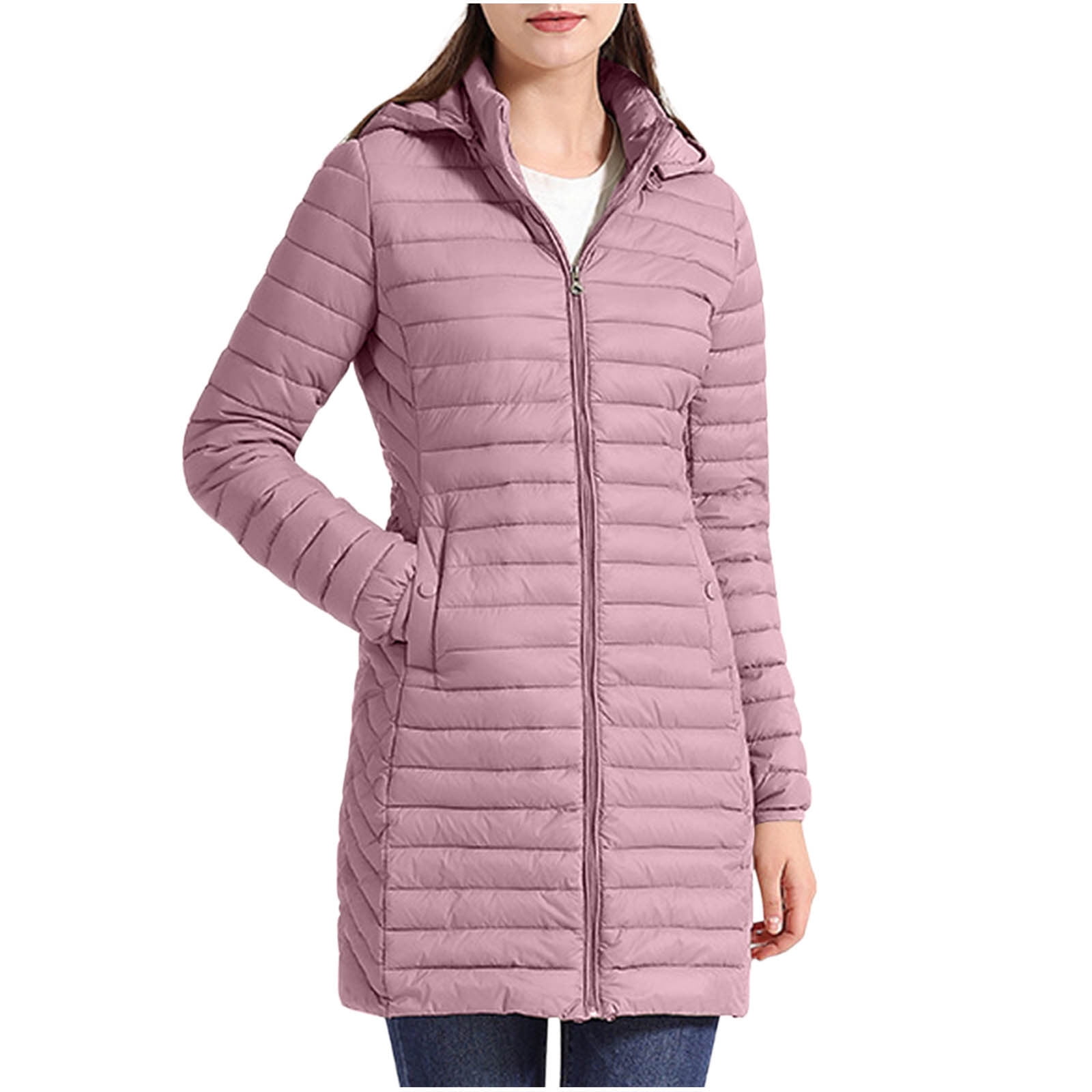 ATOYSOY Women Lightweight Puffer Coat, Women Hooded Mid-Length Packable ...