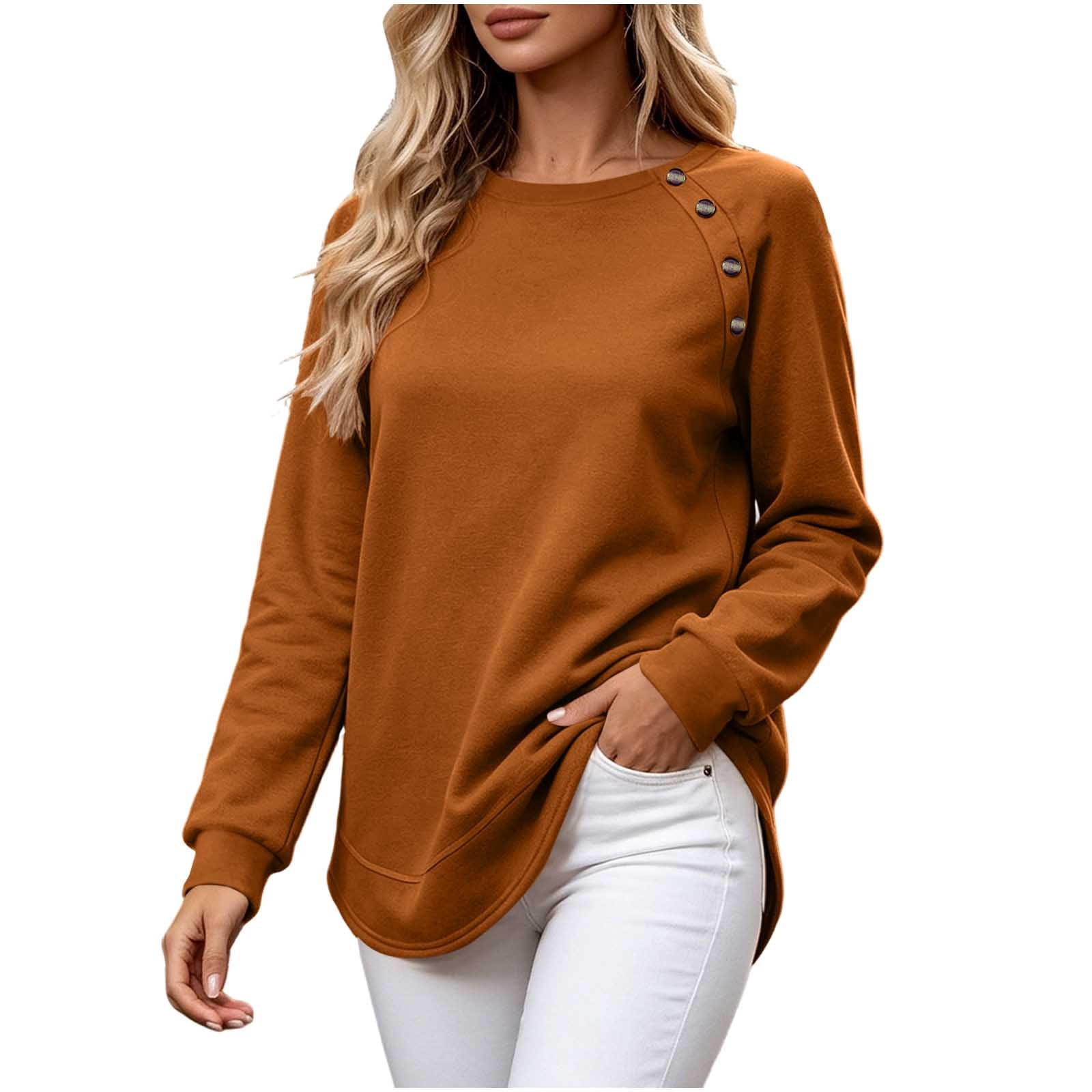ATOYSOY Women Shoulder Button Raglan Long Sleeve Tunic Top Curved ...