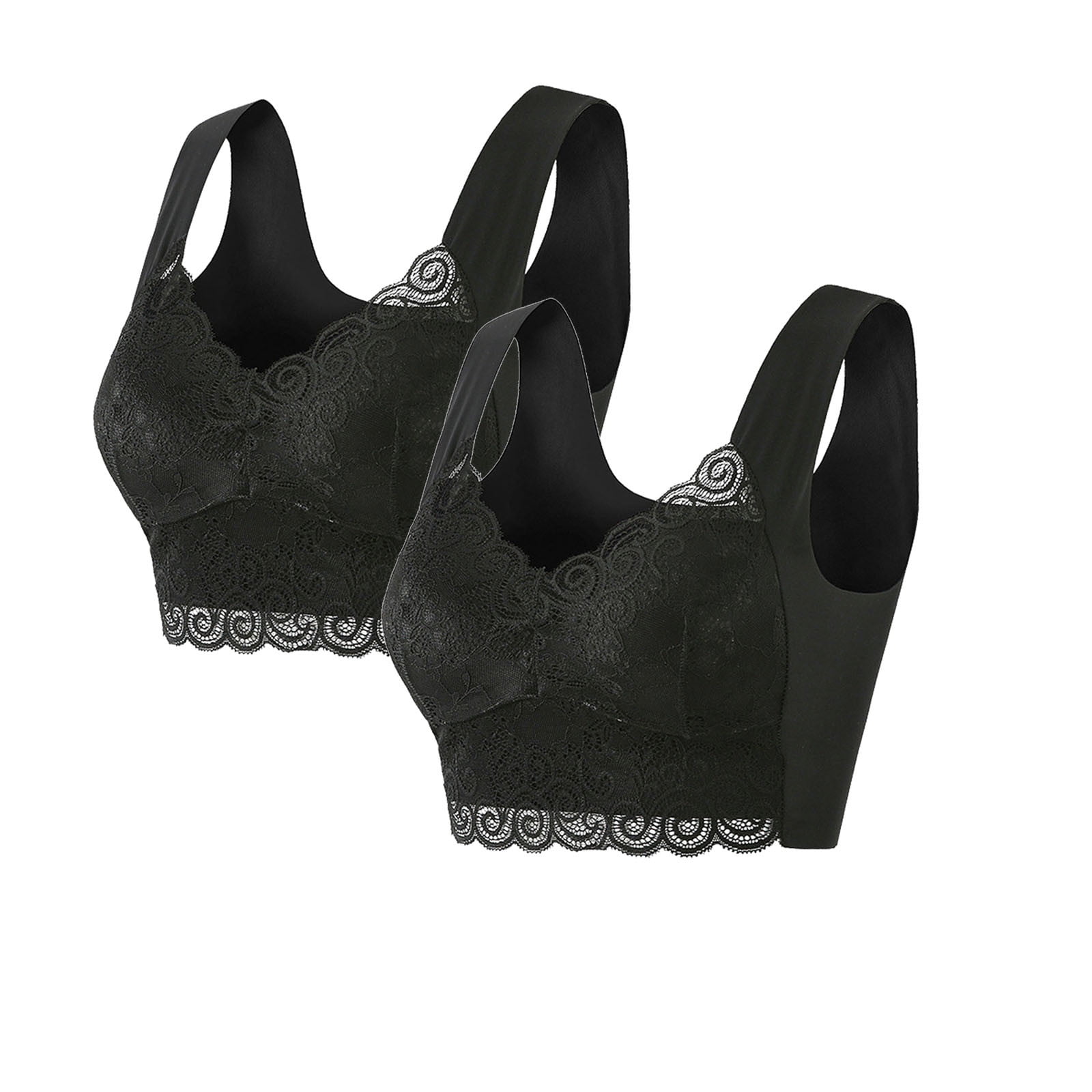 ATOYSOY Women's 2 Pack Plus Size Everyday Bra Slim Basic Tank Tops Lace ...