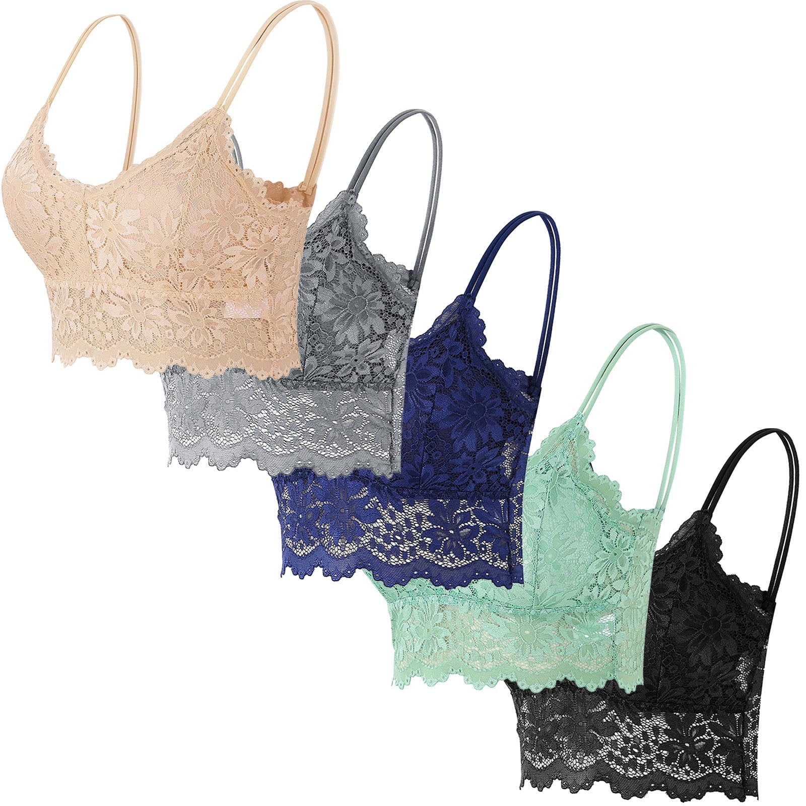 ATOYSOY Women's 5 Pack Lace Wireless Bralette Push Up Cami Bras ...