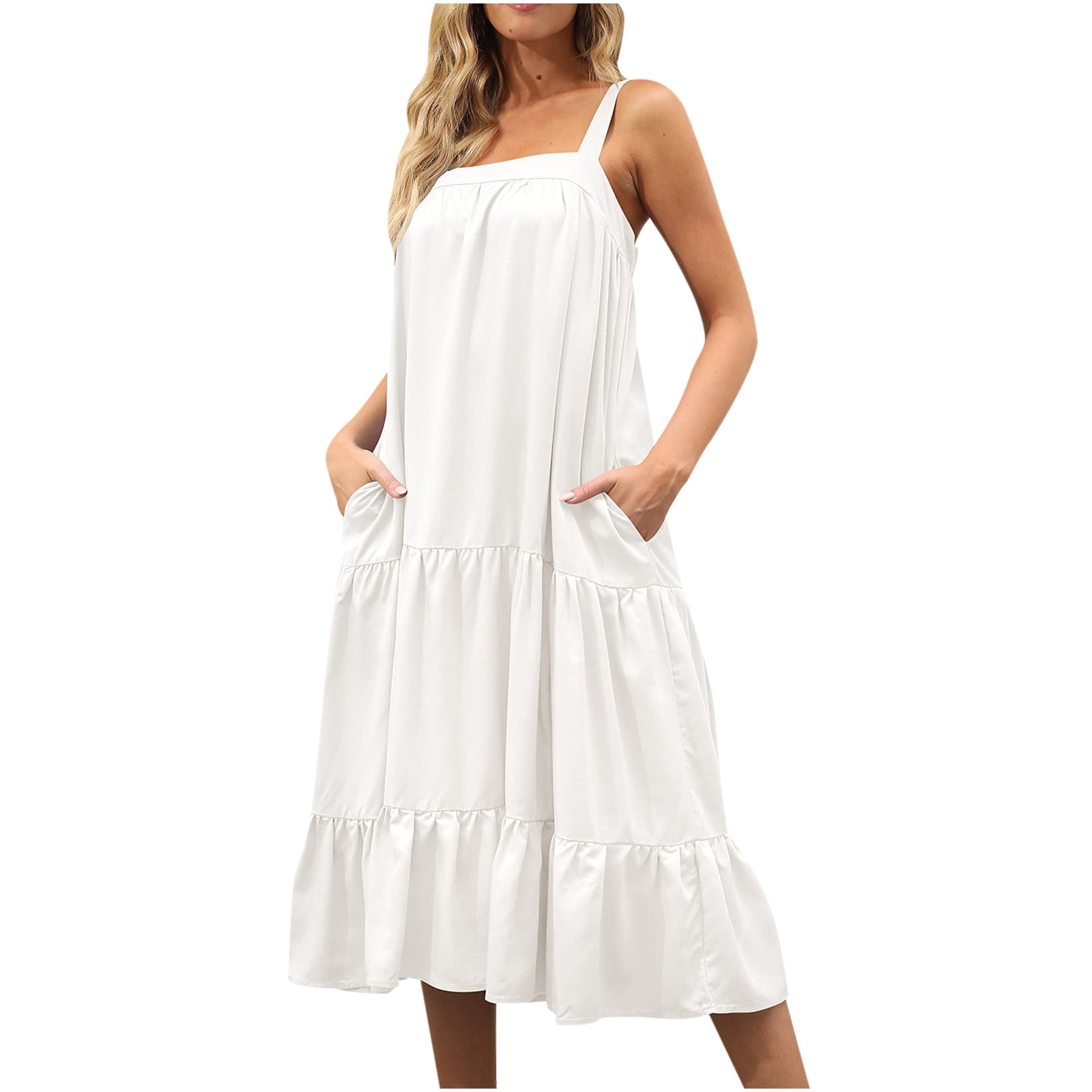 ATOYSOY Women's Beach Sundress Drop Waist Tiered Sleeveless Suspenders ...