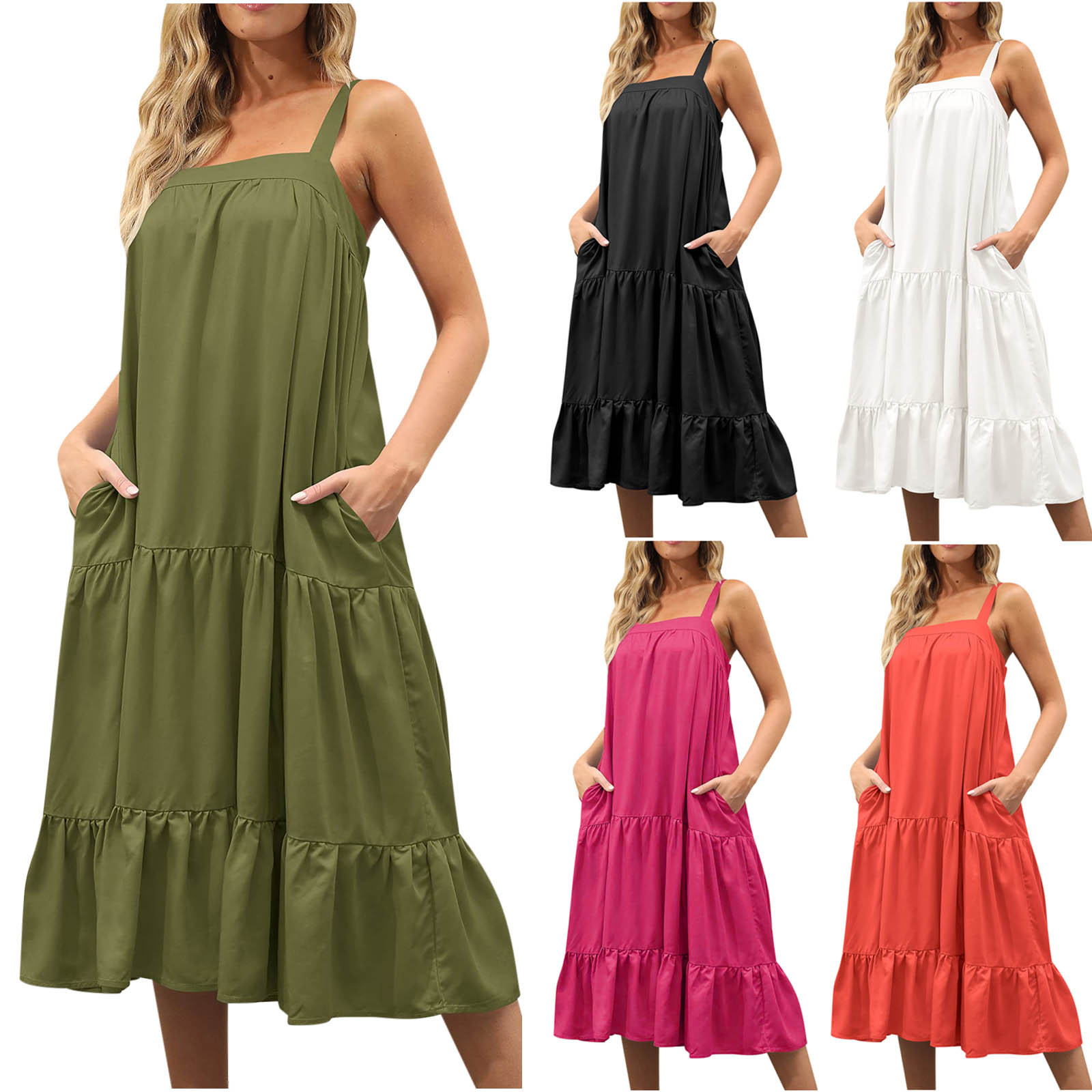 ATOYSOY Women's Beach Sundress Drop Waist Tiered Sleeveless Suspenders ...