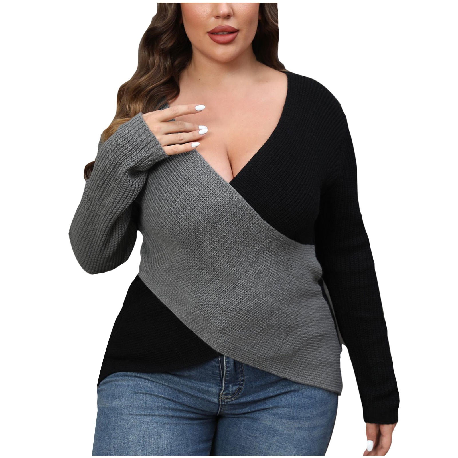 ATOYSOY Women's Clearance Color Block Pullover Side Split Spring Loose ...