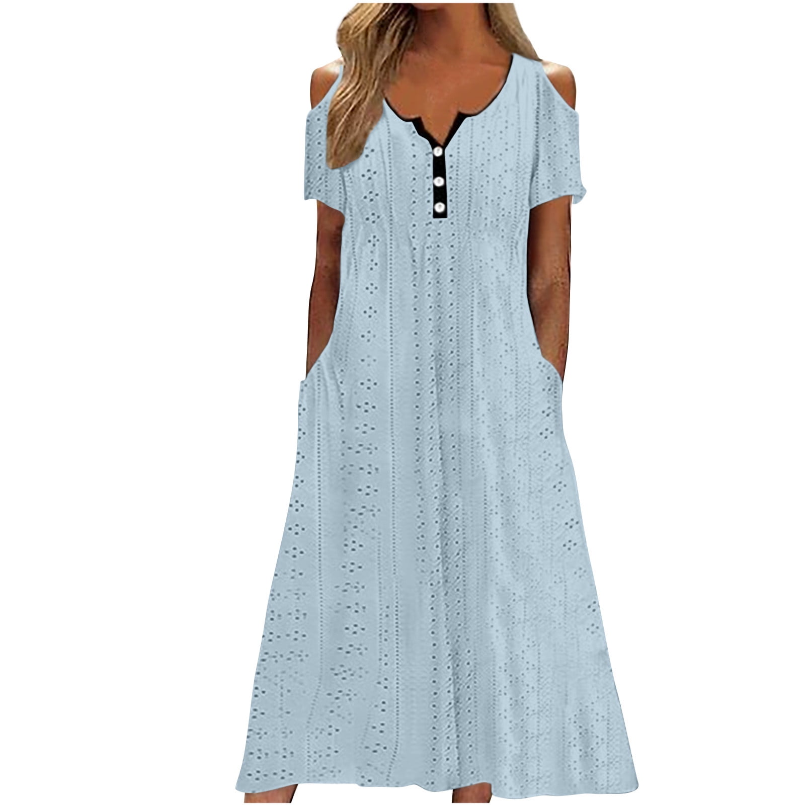 ATOYSOY Women's Cold Shoulder Sleeve Tea Length A Line Dress Solid ...