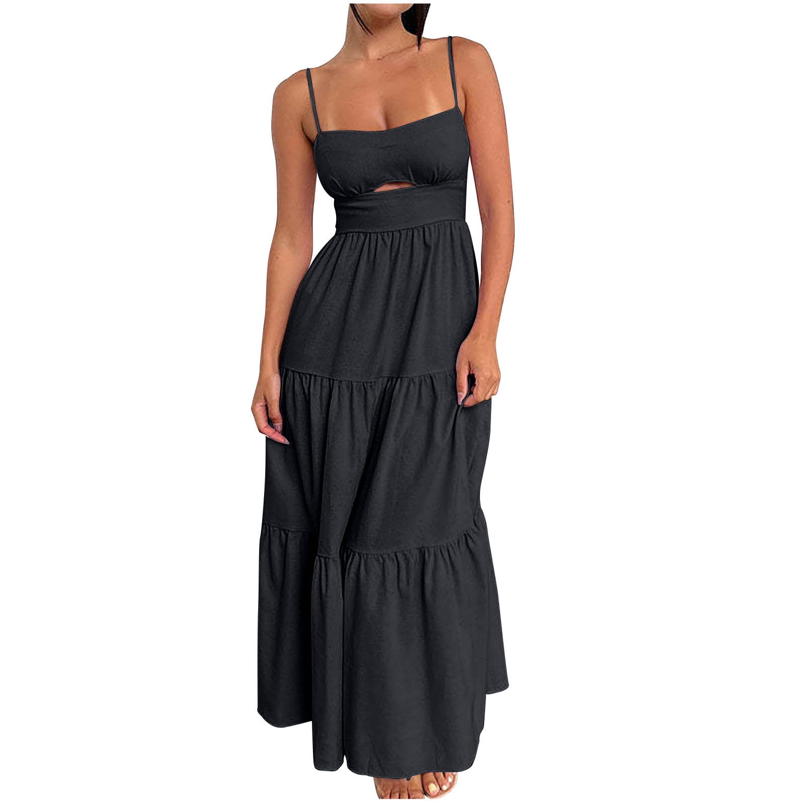 ATOYSOY Women's Maxi A Line Cutout Dress Solid Color Retro Trendy ...