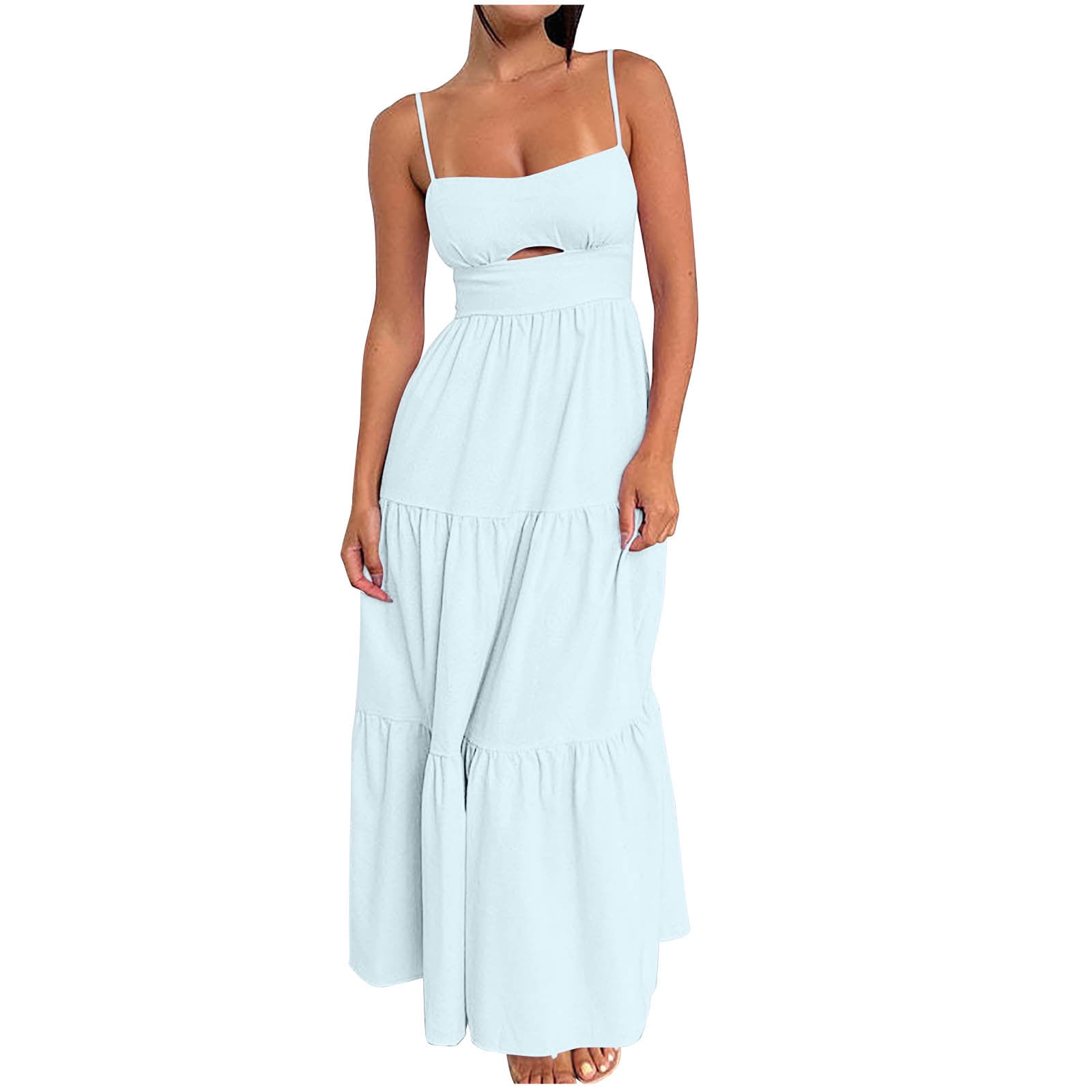ATOYSOY Women's Maxi A Line Cutout Dress Solid Color Retro Trendy ...