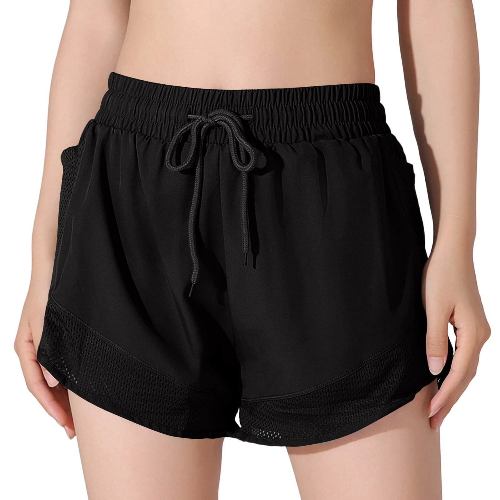 ATOYSOY Women's Mesh Panel Active Running Shorts Solid Color Elastic ...