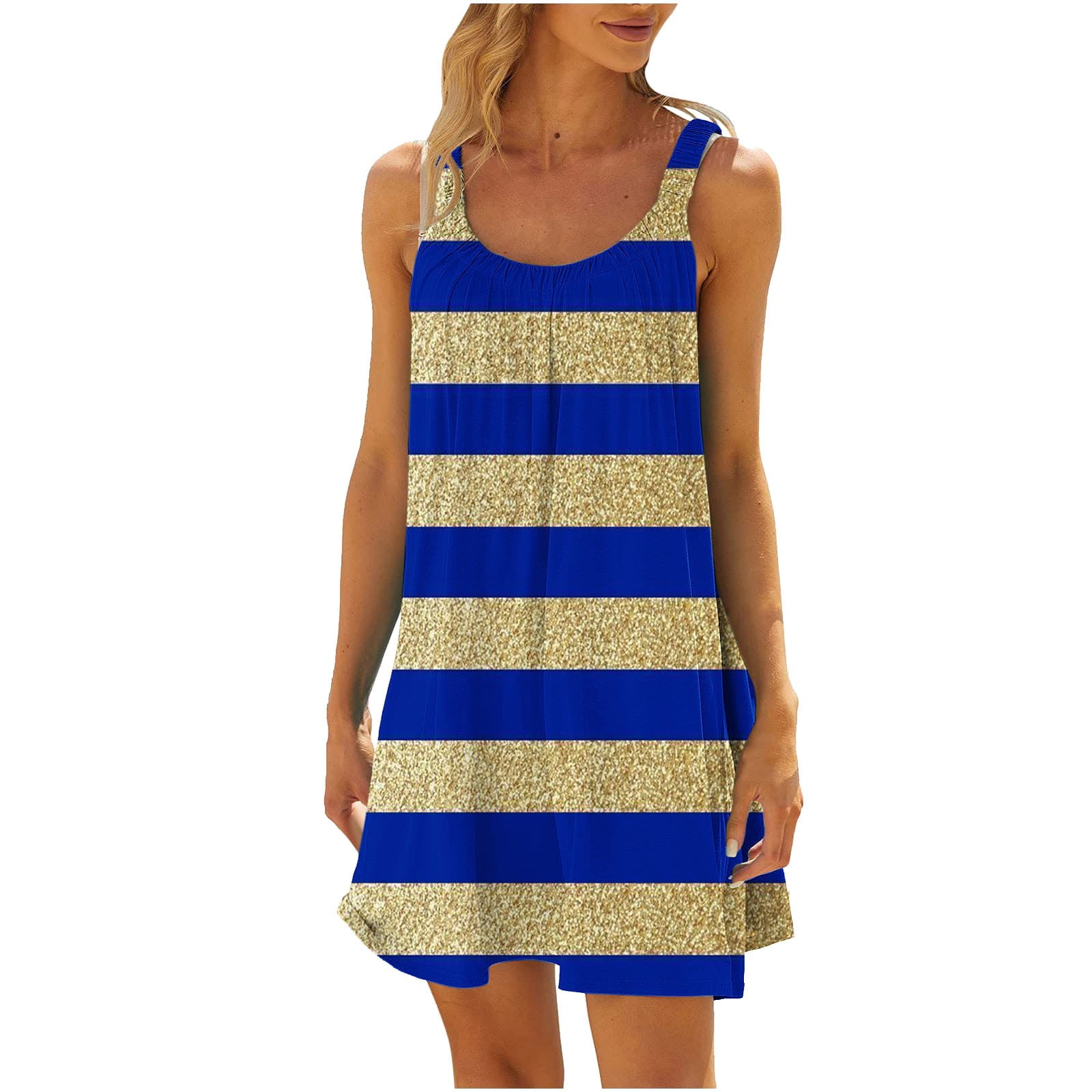 ATOYSOY Women's Mini Flowy Dress Pajamas Stripe Pleated Retro ...