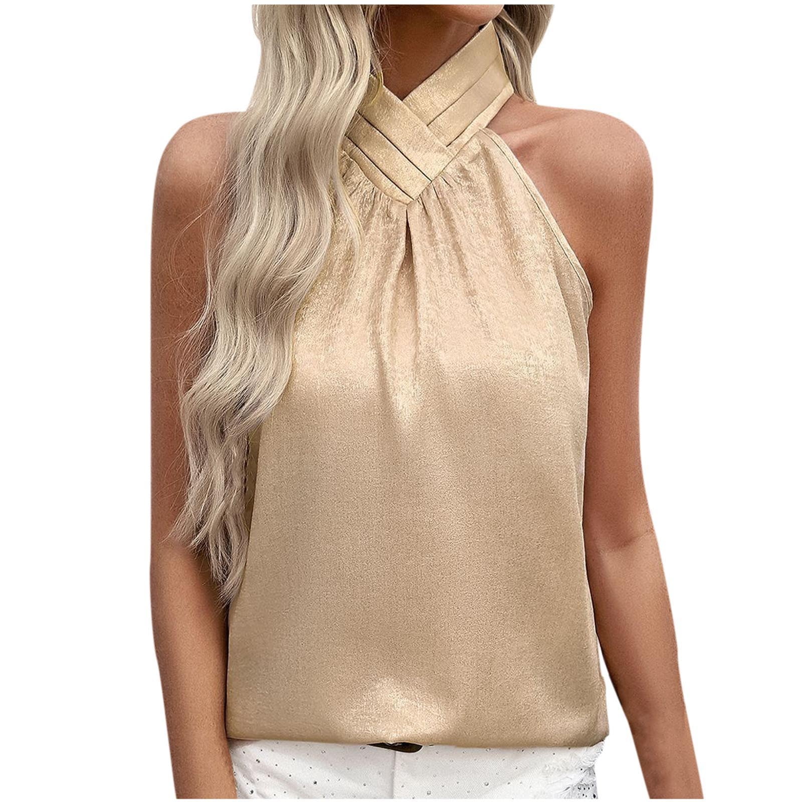 ATOYSOY Women's Pleated Tank Tops Y2K Party Clearance Hanging Neck ...