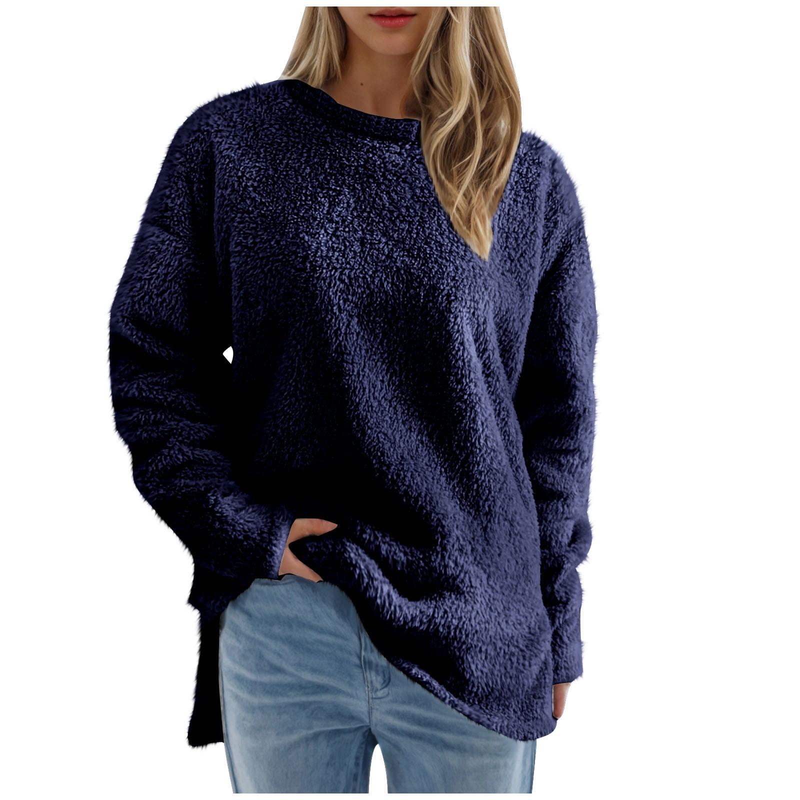 ATOYSOY Women's Plus Size Fleece Tops Fashion Long Sleeve Tees Fall ...