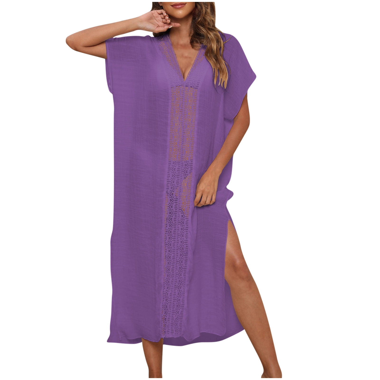 ATOYSOY Women's Plus Size Maxi See-Through Cover Up Split Dress Short ...