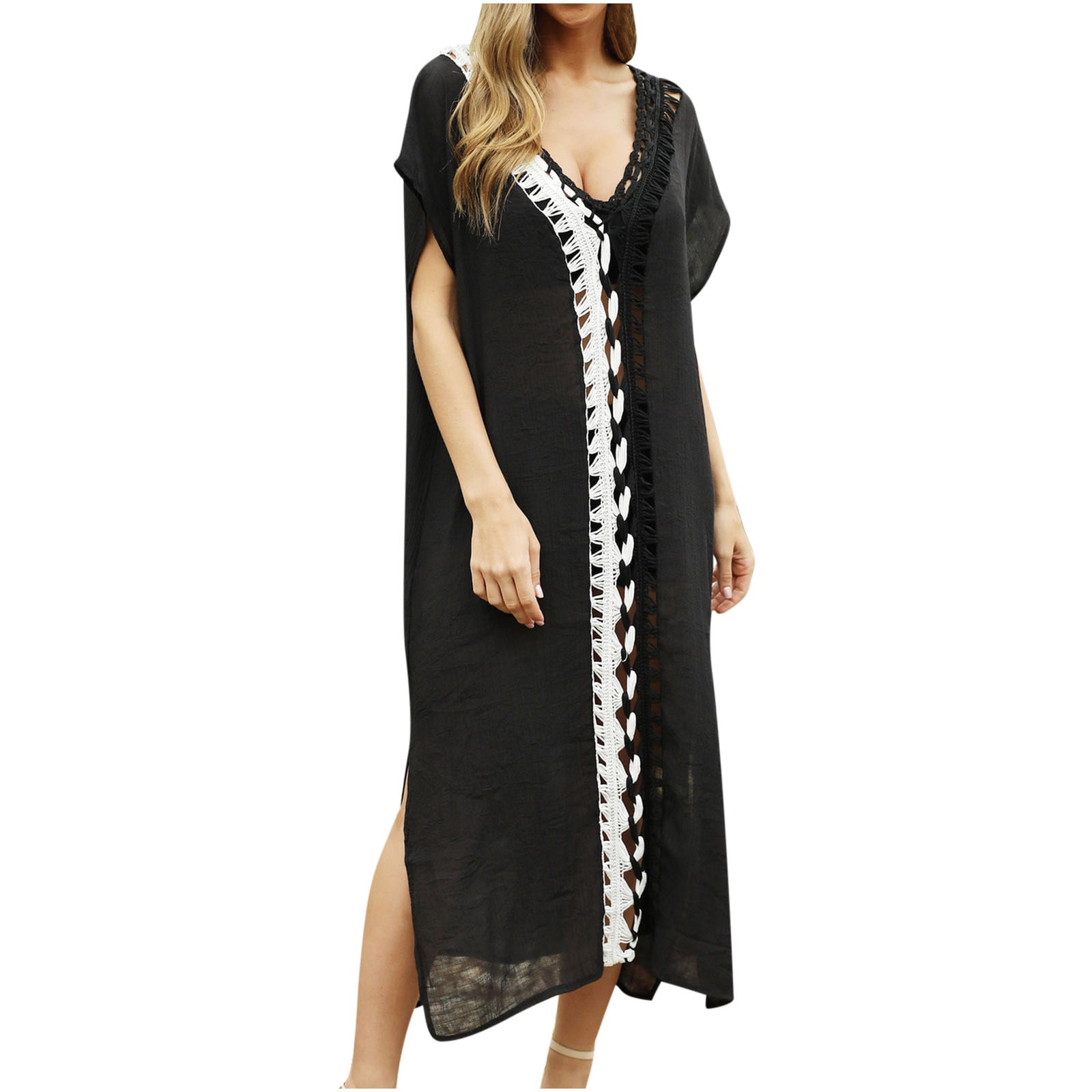 ATOYSOY Women's Plus Size Maxi See-Through Cover Up Split Dress Summer ...