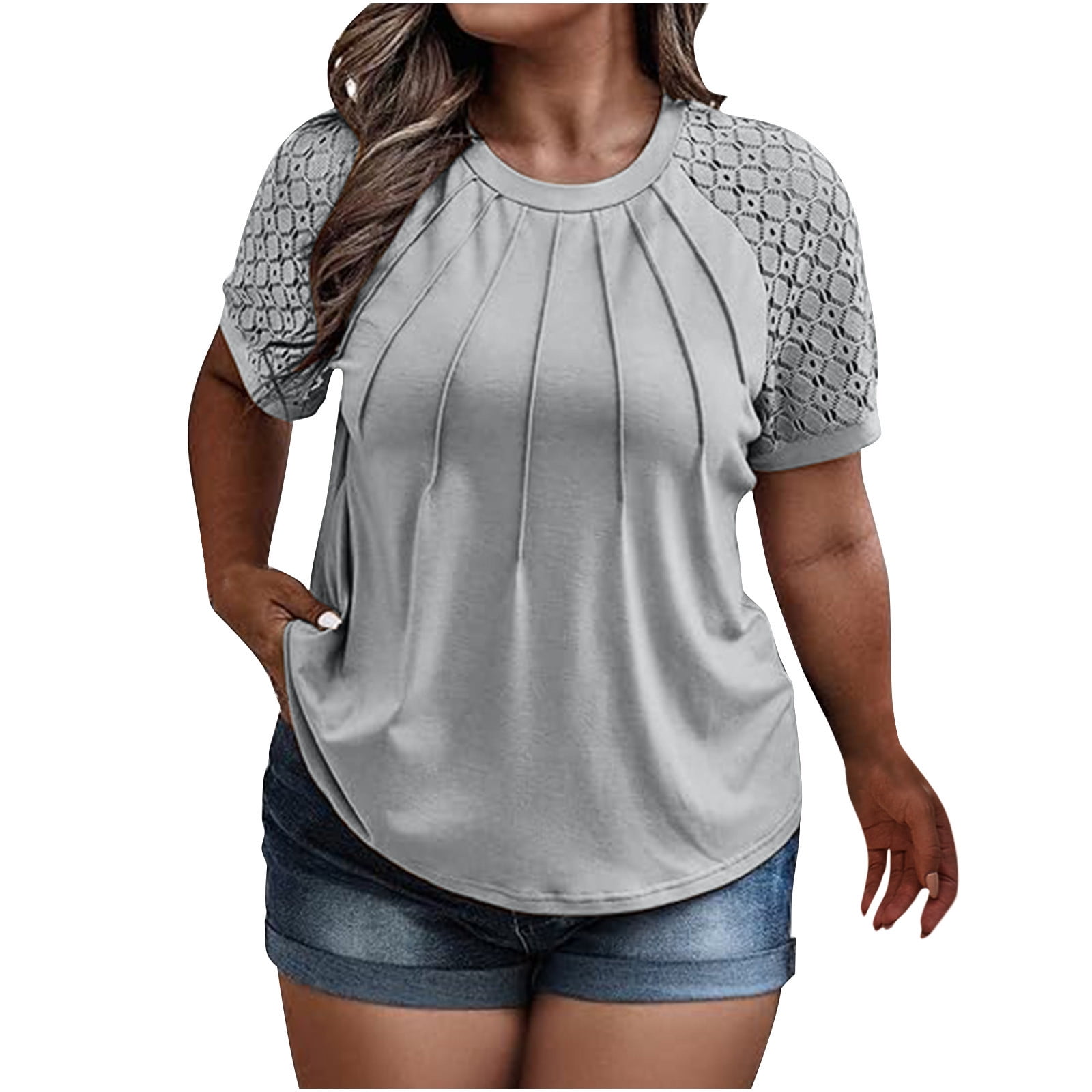 ATOYSOY Women's Plus Size Raglan Tops Loose Tunic Trendy Lace Crochet ...