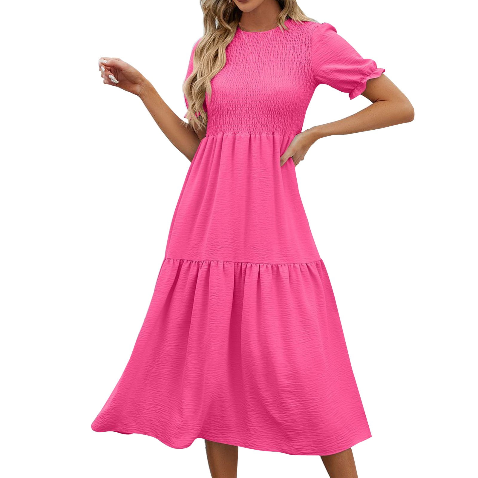 ATOYSOY Women's Retro Short Sleeve Beach Sundress Trendy Summer Saving ...