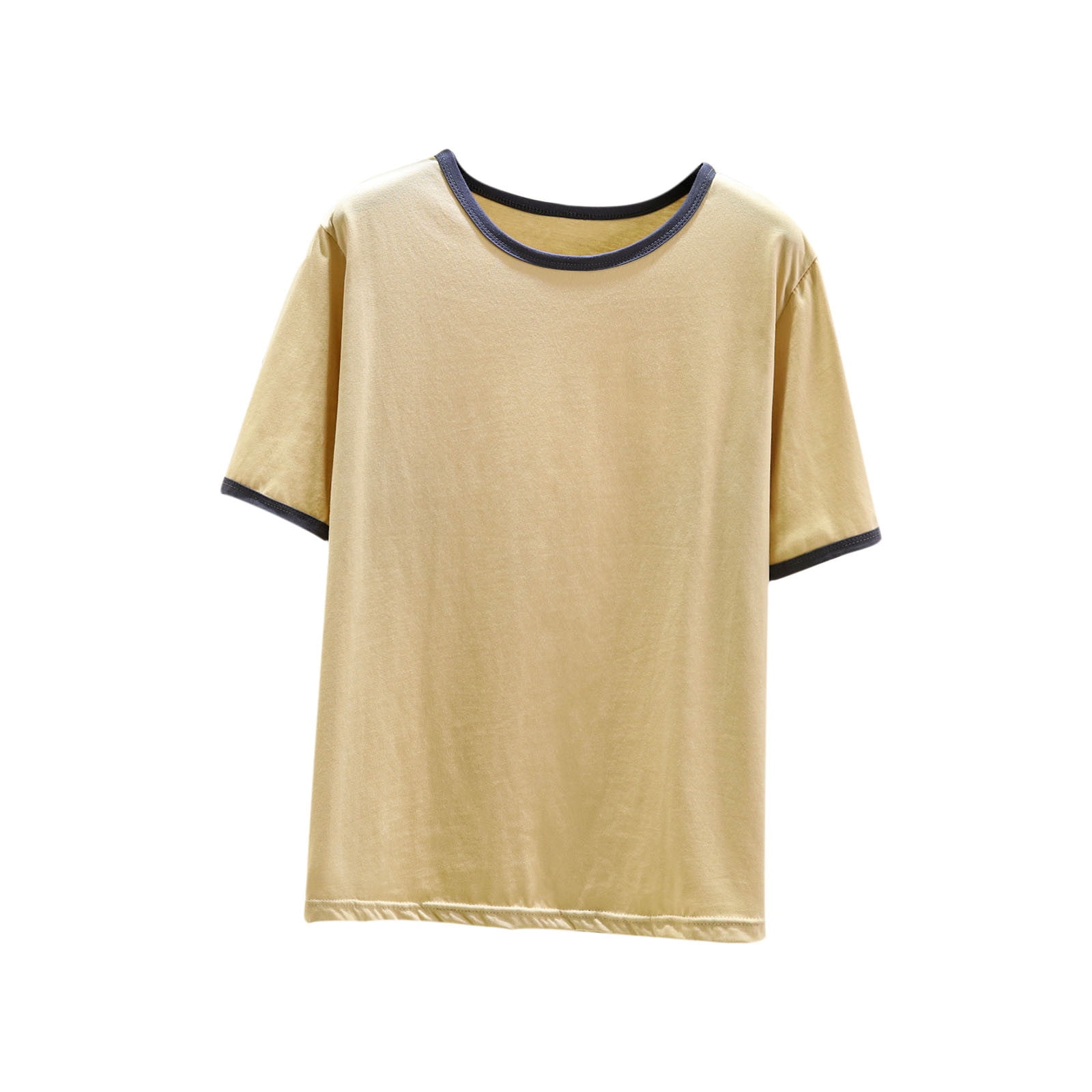 ATOYSOY Women's Round Neck Blouses Loose Cotton Lined Tops Solid Color ...