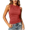 ATOYSOY Women’s Ruched Side Asymmetrical Neck Sleeveless Top Slim ...