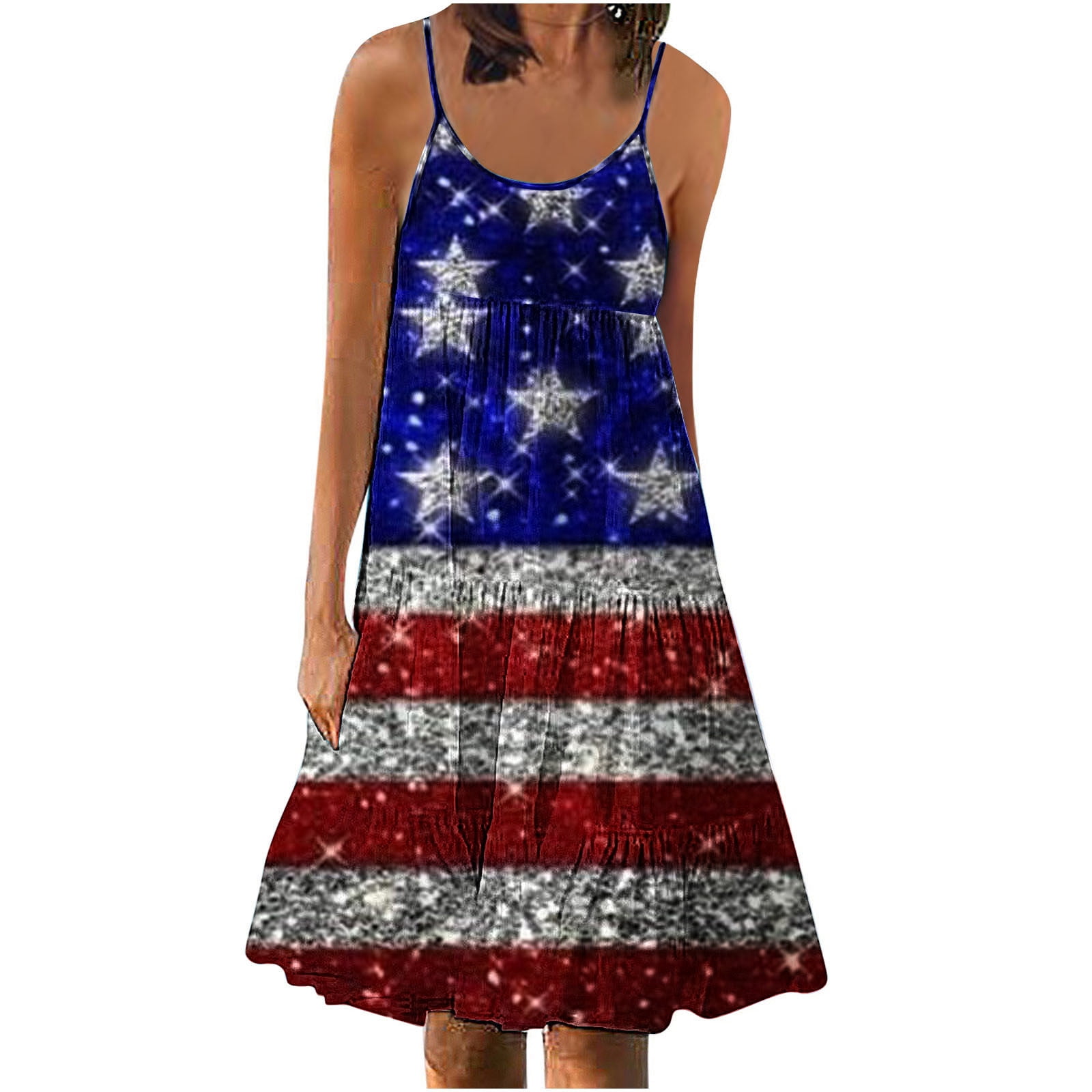 ATOYSOY Women's Sleeveless Tiered Knee Length A Line Dress Flowy ...
