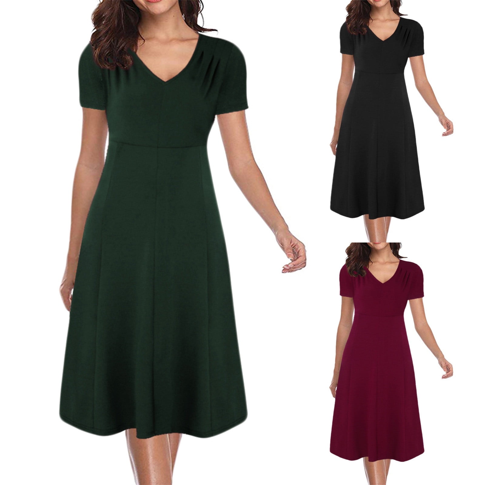 ATOYSOY Women's Tea Length A Line Dress Solid Color Summer Sundress ...