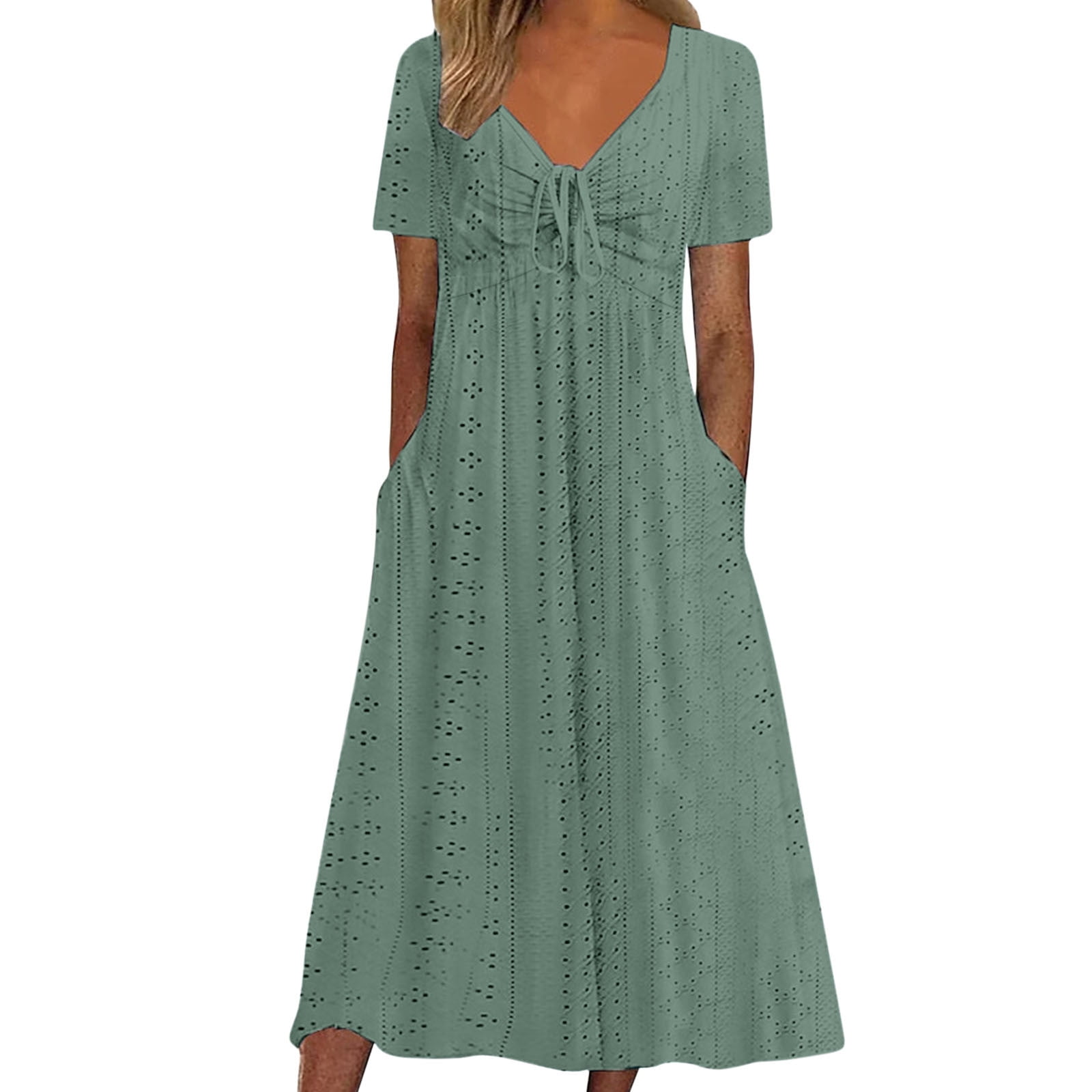 ATOYSOY Women's V Neck Tea Length A Line Dress Beach Sundress Retro ...