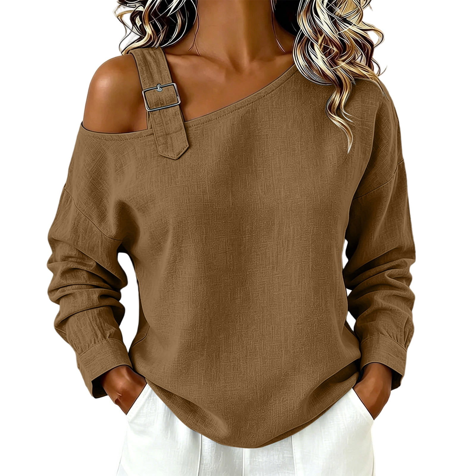 ATOYSOY Womens 2026 Asymmetric Cold Shoulder Tops Long Sleeve Casual ...