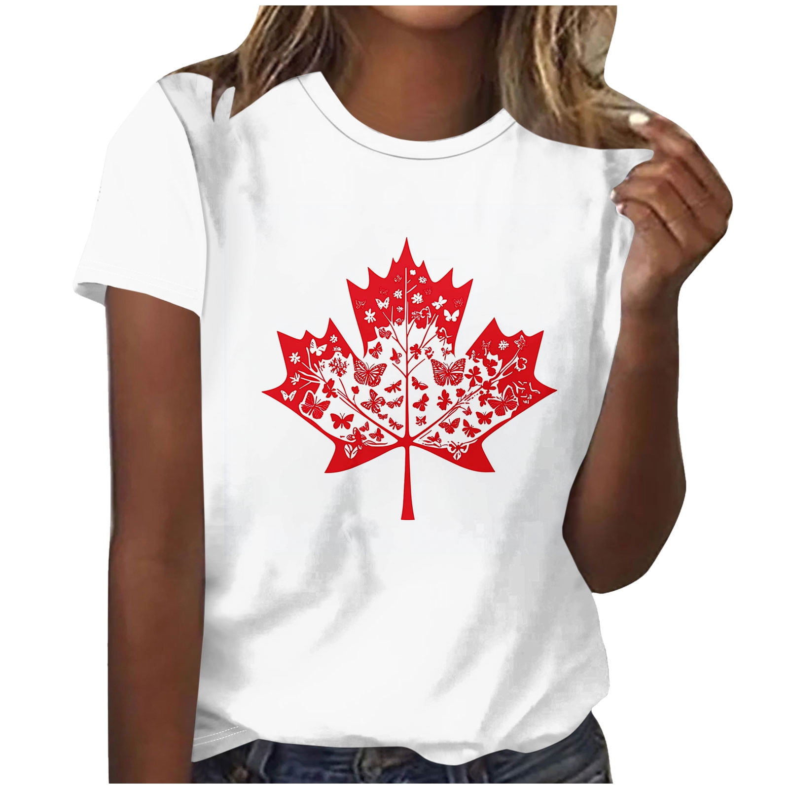 ATOYSOY Womens 4th Of July Maple Leaf Print T Shirts Short Sleeve Crew ...