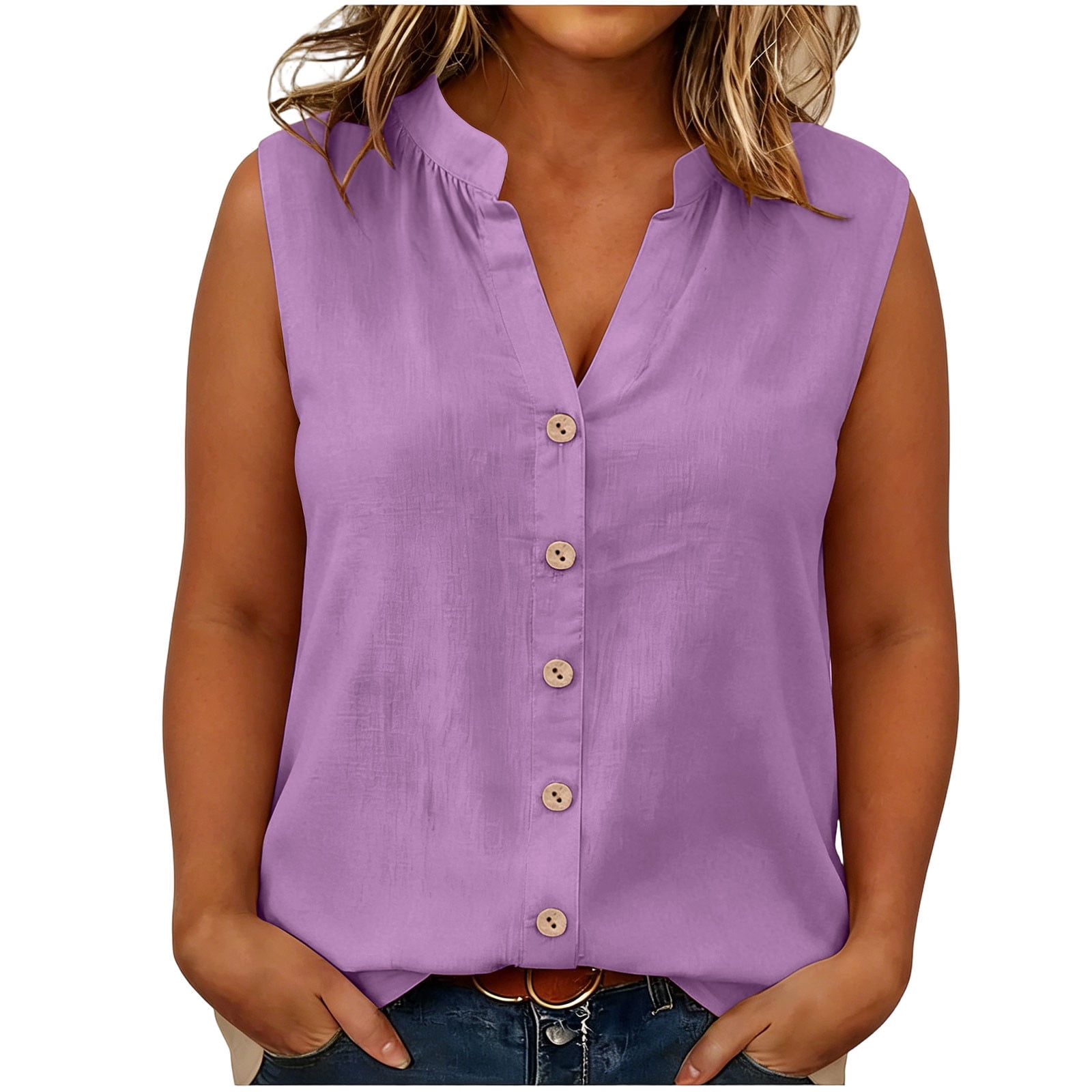 ATOYSOY Womens Blouses Dressy Casual Solid Color Split V Neck ...