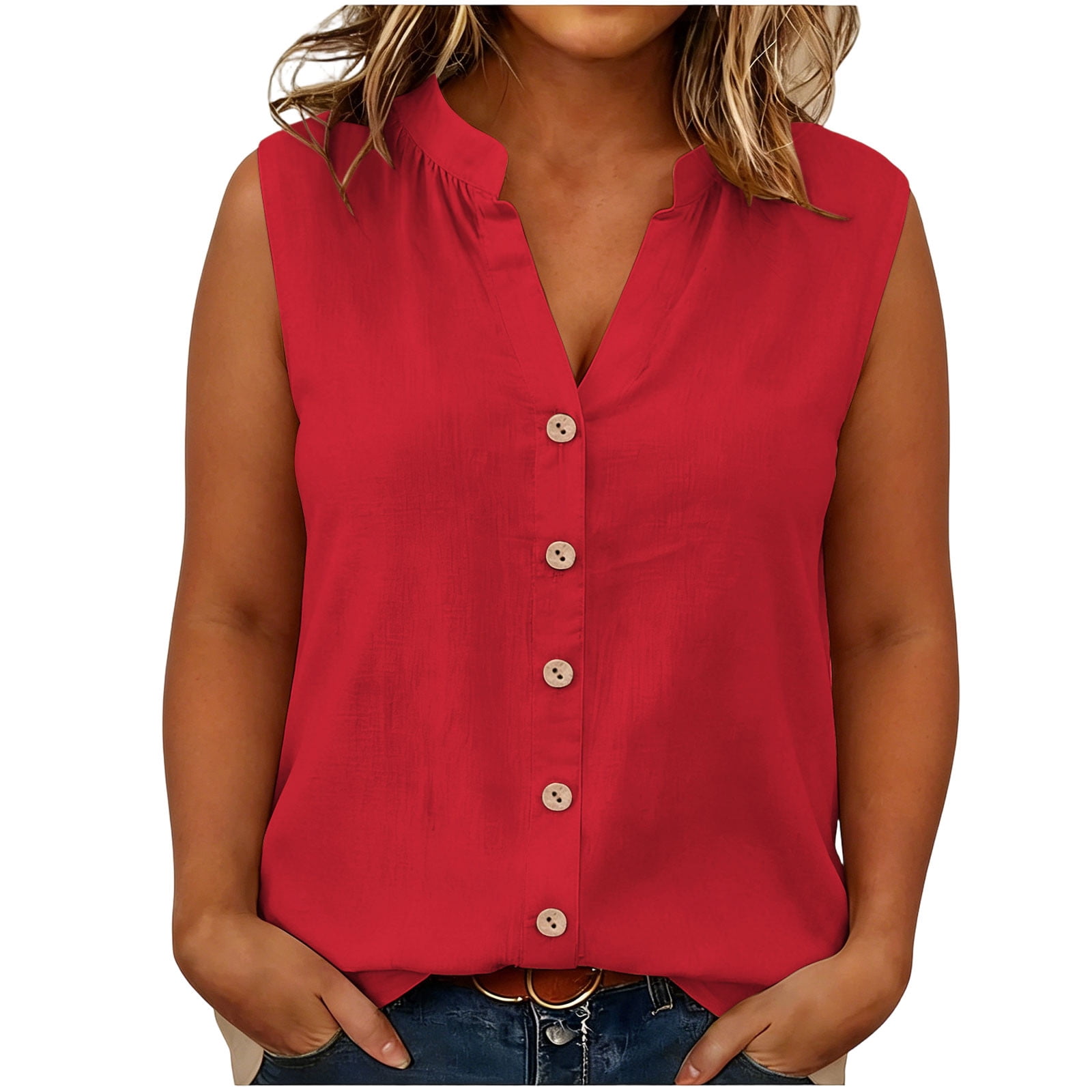 ATOYSOY Womens Blouses Dressy Casual Solid Color Split V Neck ...