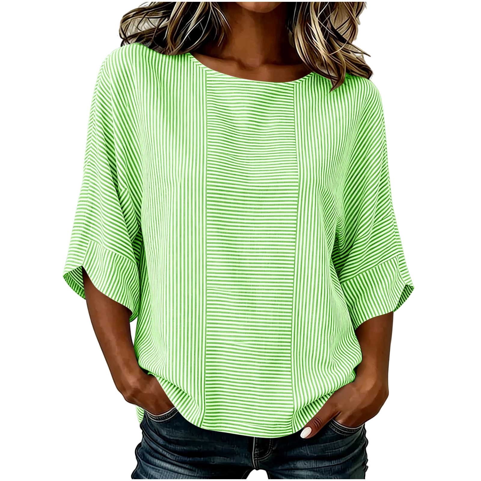 ATOYSOY Womens Casual Batwing Sleeve Blouses 3/4 Striped Patchwork Tops ...