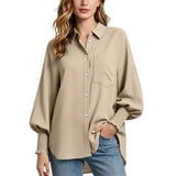 ATOYSOY Womens Casual Button Down Blouses Long Sleeve Puff Sleeve Tops ...