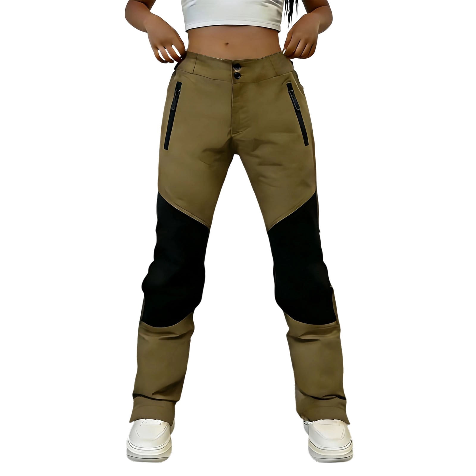 ATOYSOY Womens Color Contrast Cargo Pants Solid Color Pair Tone Panel ...