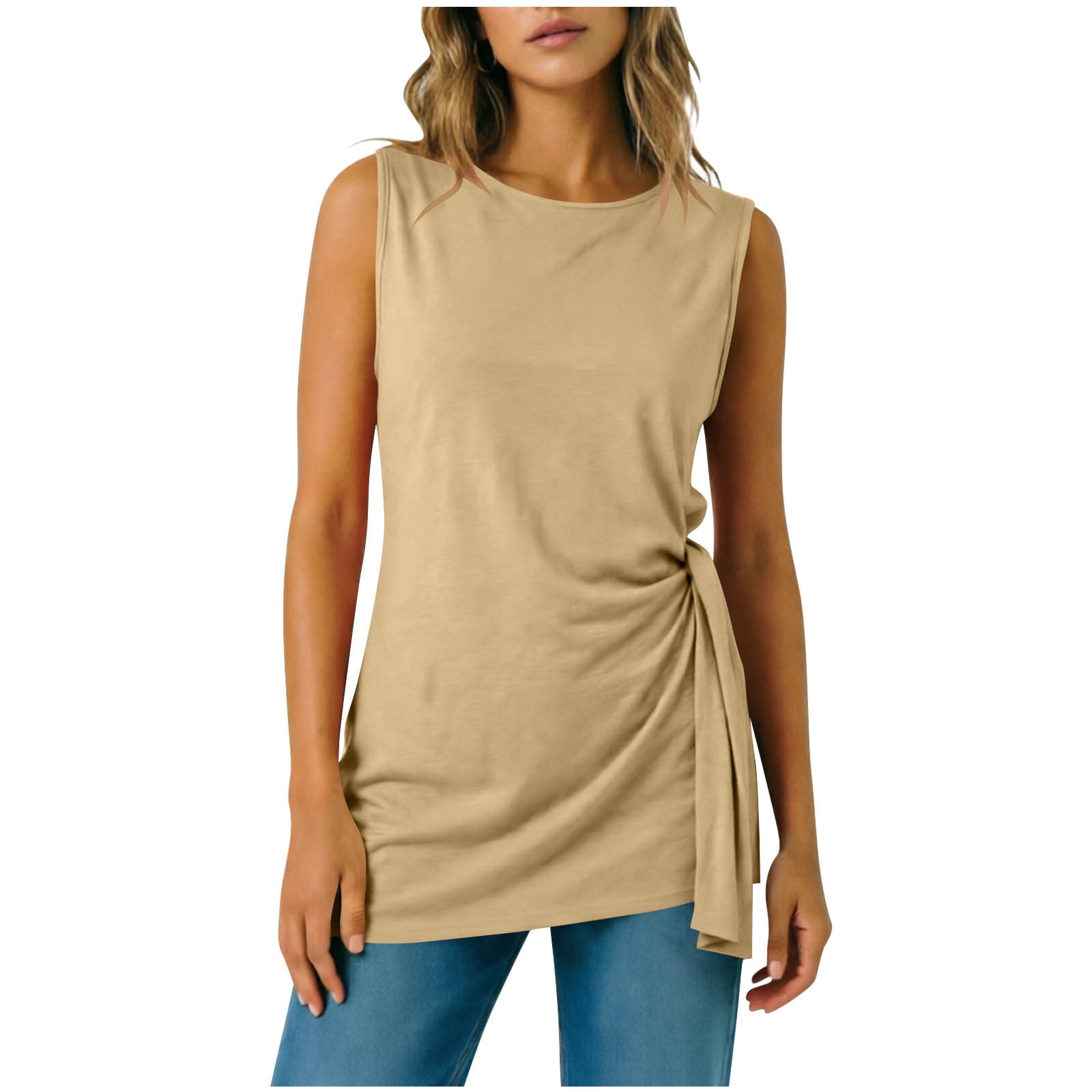 ATOYSOY Womens Crew Neck Sleeveless Tunic Top Asymmetrical Hem Loose ...