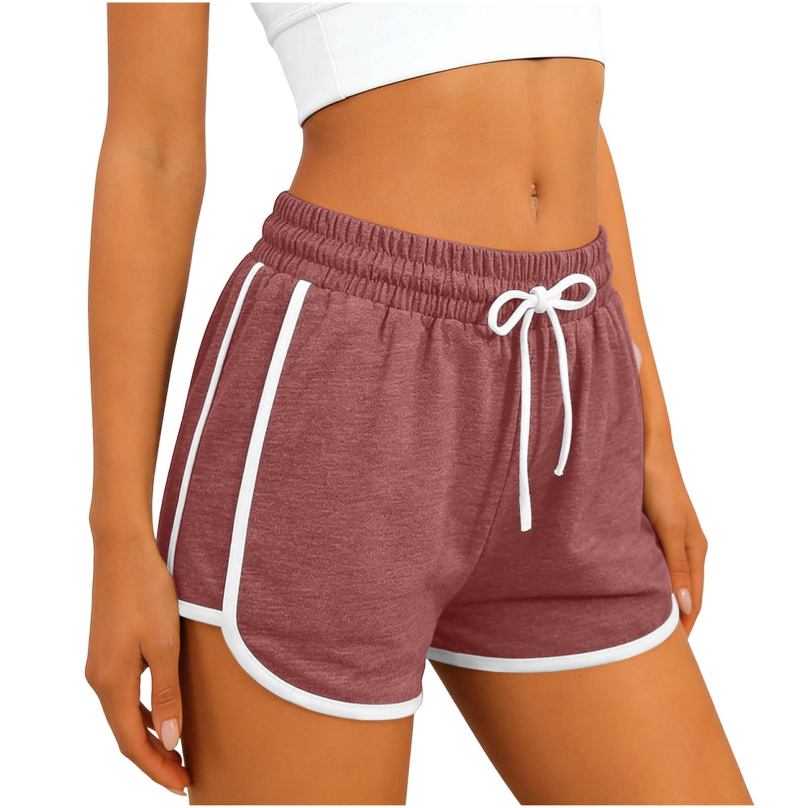 ATOYSOY Womens Elastic Waist Striped Detail Fitness Shorts Drawstring ...
