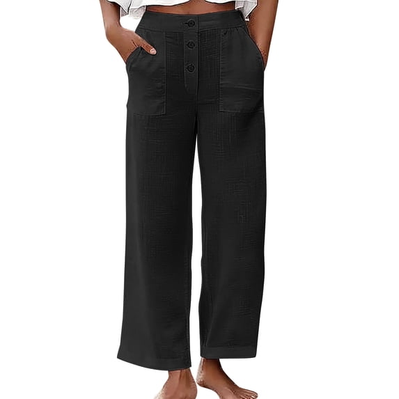 ATOYSOY Womens Linen Cropped Straight Pants Solid Color 3 Button ...