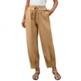 ATOYSOY Womens Linen Jogger Pants Solid Color Drawstring Elastic Waist ...