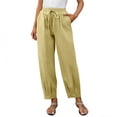 ATOYSOY Womens Linen Jogger Pants Solid Color Drawstring Elastic Waist ...