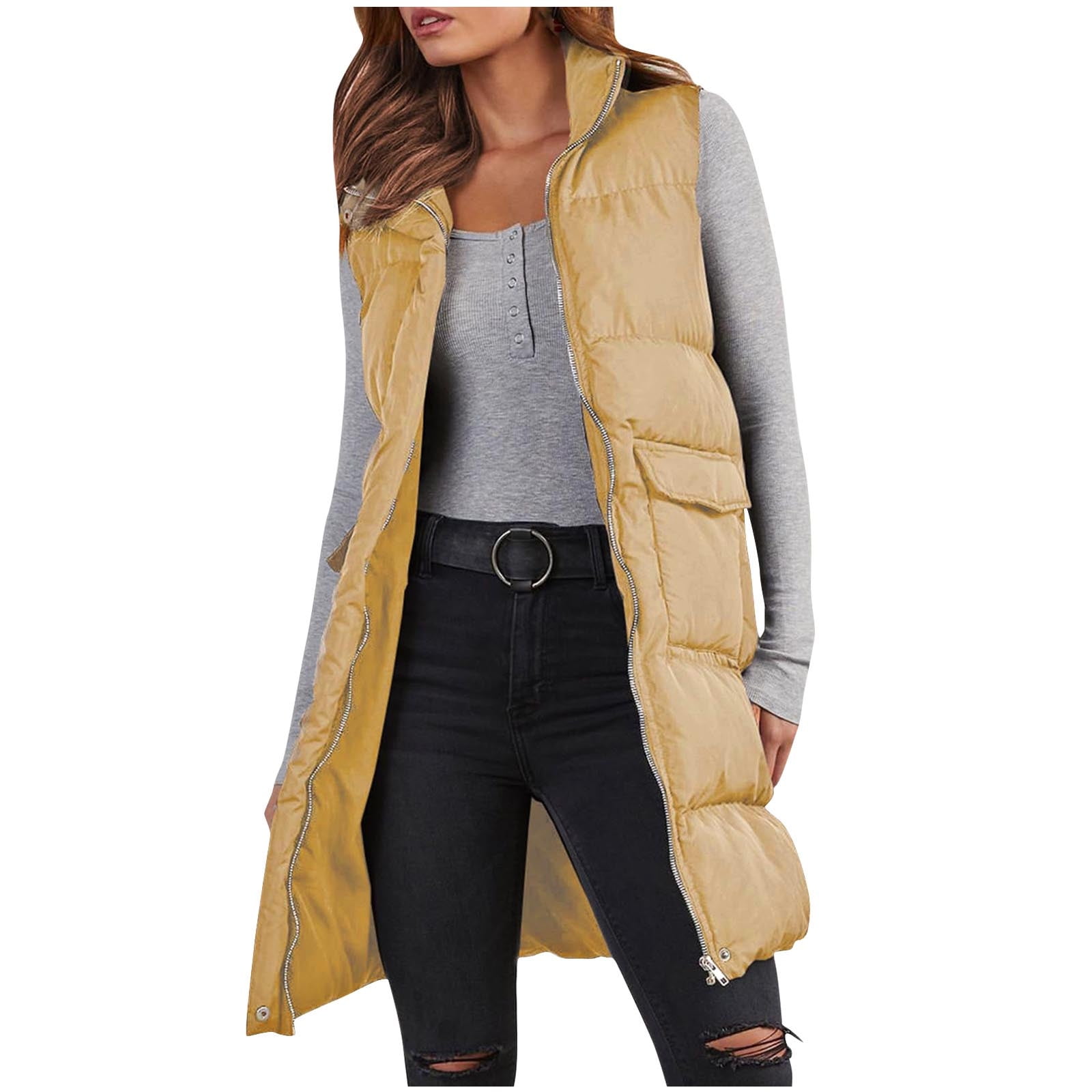 ATOYSOY Womens Long Puffer Vest Winter Lightweight Quilted Coats Zipper ...