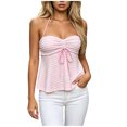 ATOYSOY Womens Neckholder Striped Ruched Sleeveless Top Casual Flowy ...