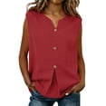 ATOYSOY Womens Notched Split V Neck Button Front Sleeveless Blouse ...
