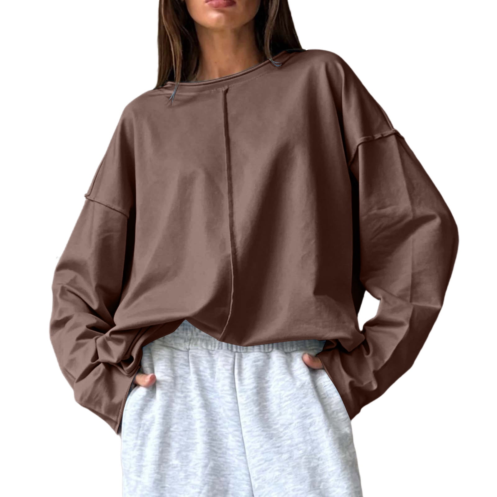 ATOYSOY Womens Oversized Drop Shoulder Crew Neck Sweatshirt Center ...