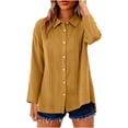 ATOYSOY Womens Point Collar Tops Solid Color Pleated Front Button Up ...
