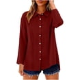 ATOYSOY Womens Point Collar Tops Solid Color Pleated Front Button Up ...