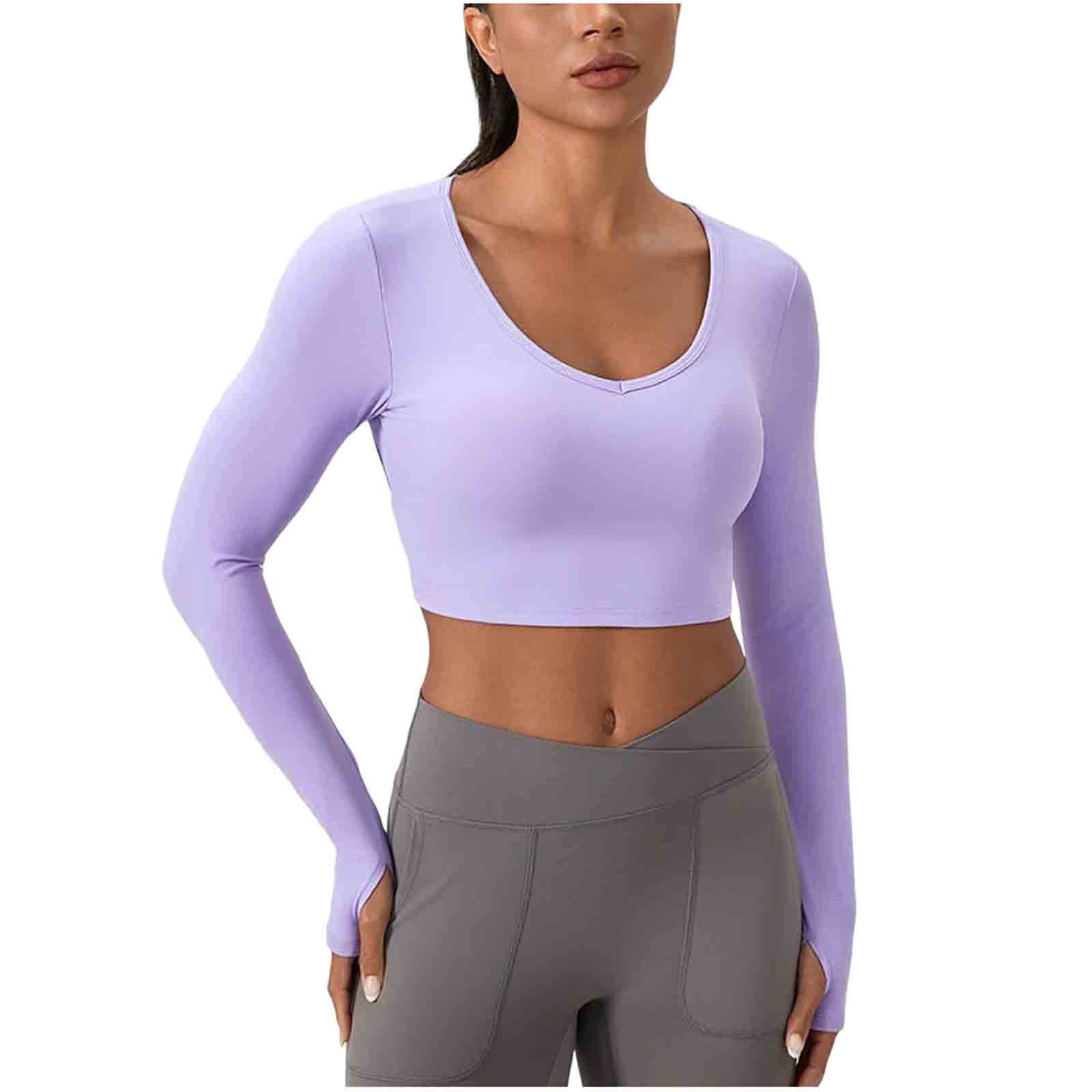 ATOYSOY Womens Seamless Yoga Crop Blouses Long Sleeve V Neck Tops ...