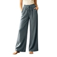 ATOYSOY Womens Solid Color Drawstring Waist Textured Wide Leg Pants ...