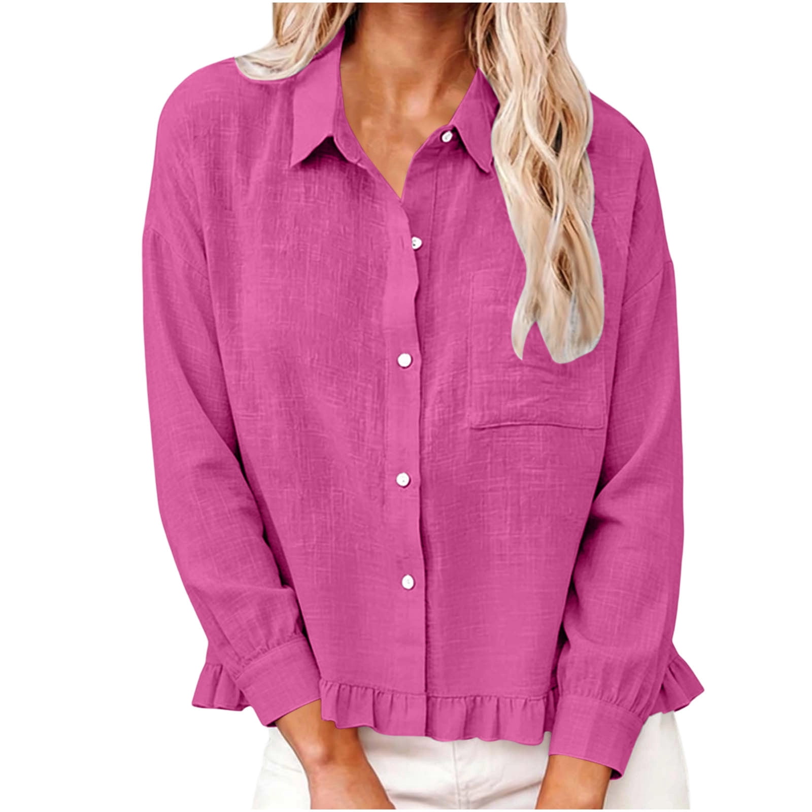 ATOYSOY Womens Solid Color Lapel Collar Cropped Blouse Long Ruffle Cuff ...