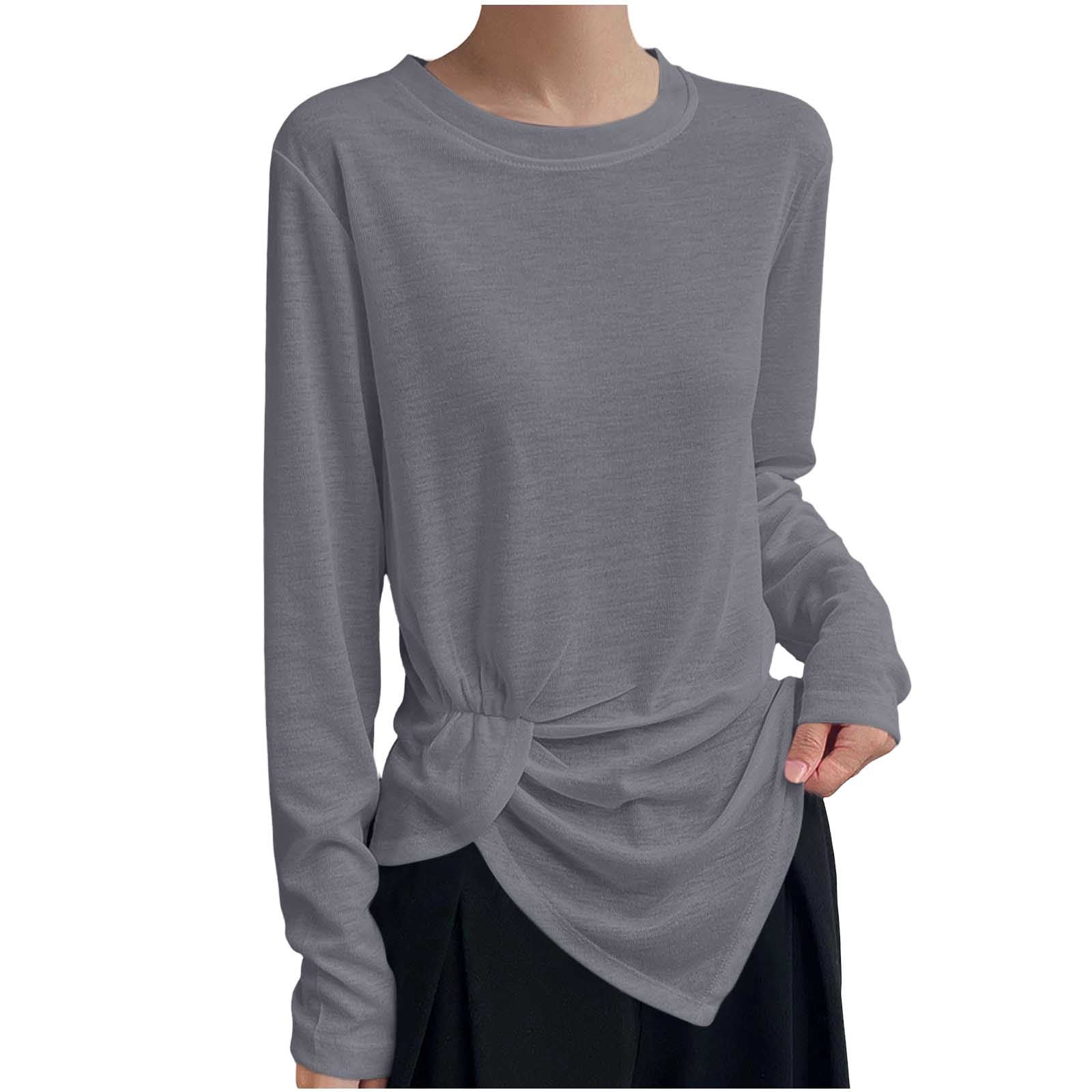 ATOYSOY Womens Solid Color Soft Knit Blouses Round Neck Side Knot ...