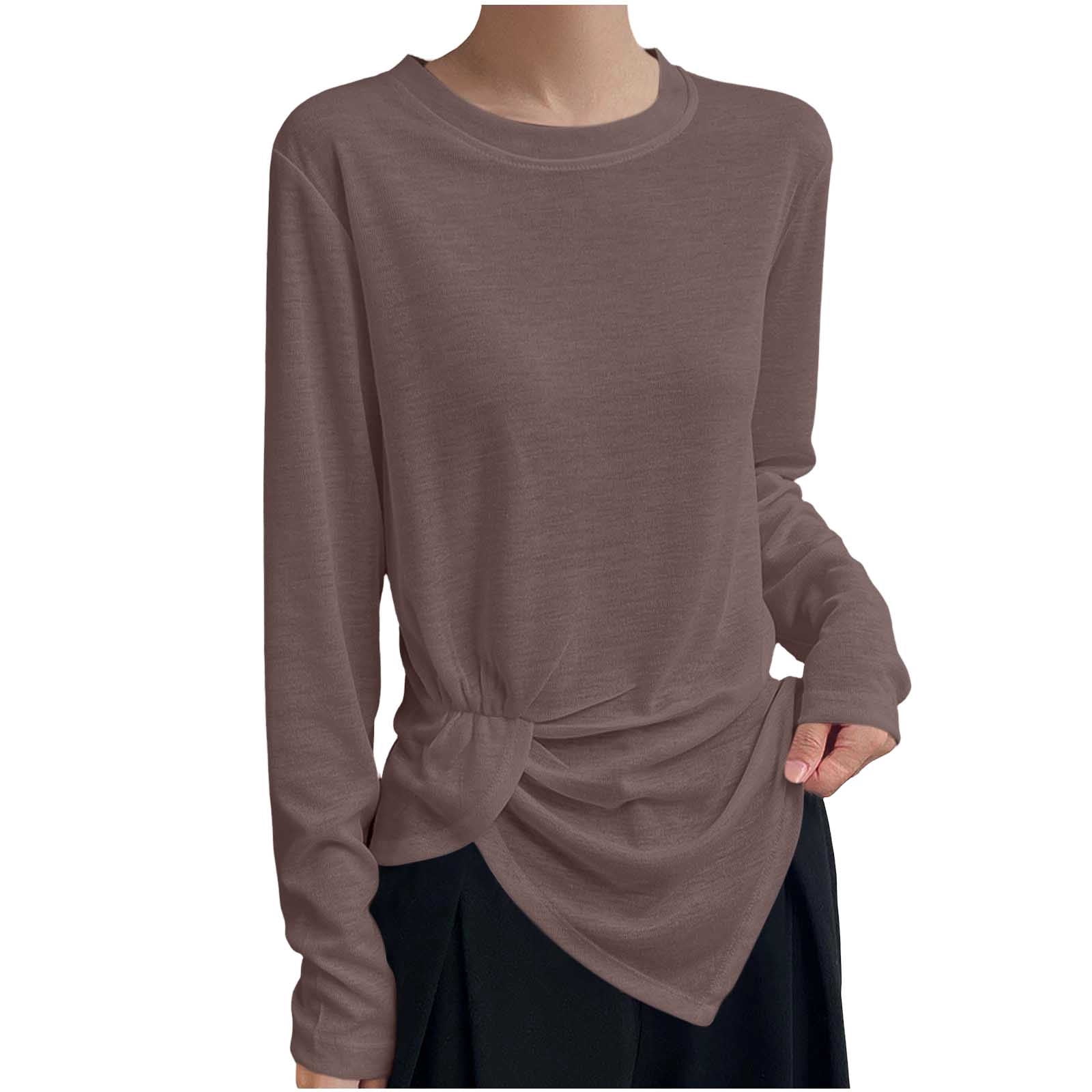 ATOYSOY Womens Solid Color Soft Knit Blouses Round Neck Side Knot ...
