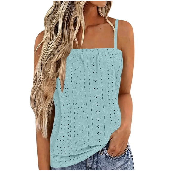 ATOYSOY Womens Spaghetti Strap Eyelet Embroidery Cami Top Geometric ...