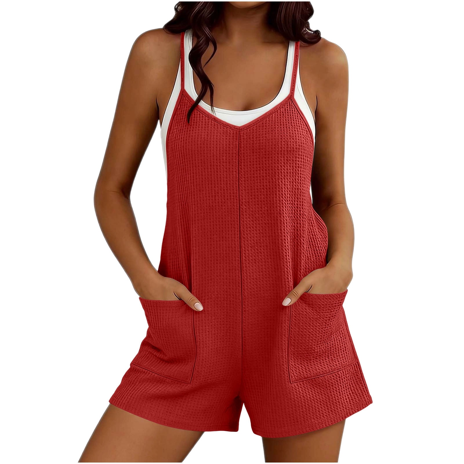 ATOYSOY Womens Solid Color Sleeveless Romper Shorts Spaghetti Strap ...