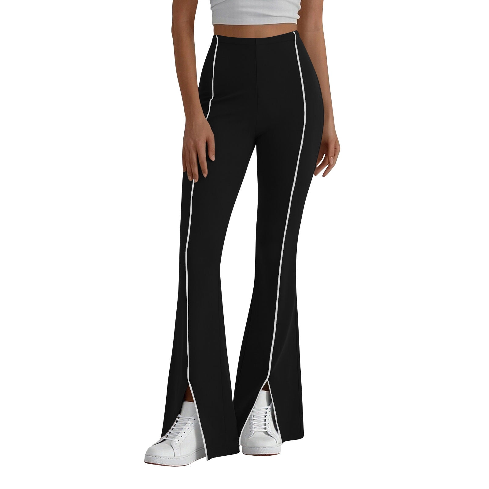 ATOYSOY Womens Split Hem Flared Casual Pants Solid Color High Waist ...
